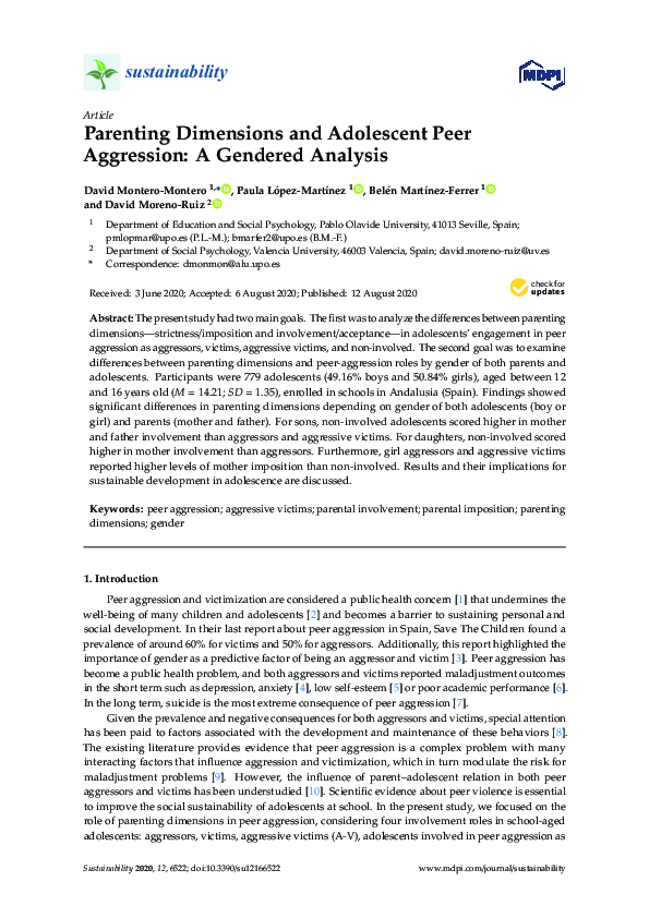 (PDF) Parenting Dimensions and Adolescent Peer Aggression: A Gendered Analysis