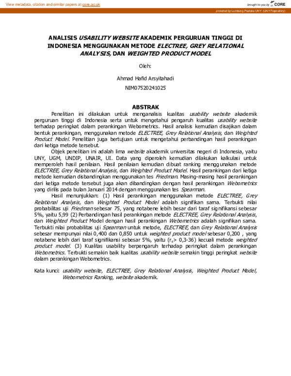 (PDF) Analisis Usability Website Akademik Perguruan Tinggi Diindonesia Menggunakan Metode ...