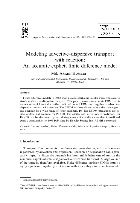 (PDF) Modeling advective–dispersive transport with reaction: An accurate explicit finite ...