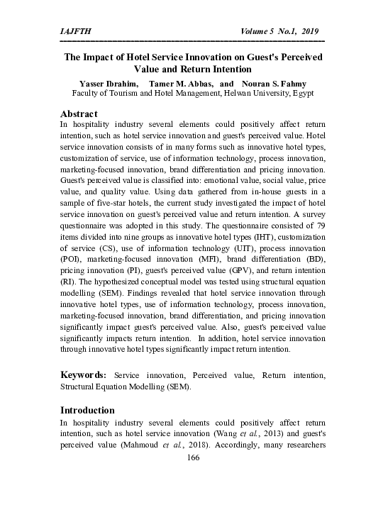 (PDF) The Impact of Hotel Service Innovation on Guest's Perceived Value ...