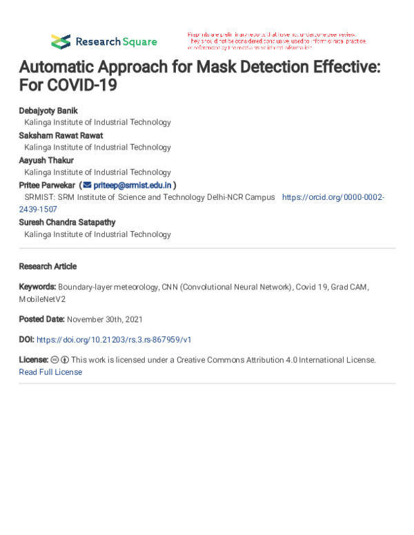(PDF) Automatic Approach for Mask Detection Effective: For COVID-19 ... (PDF) Automatic Approach for Mask Detection Effective: For COVID-19 ...