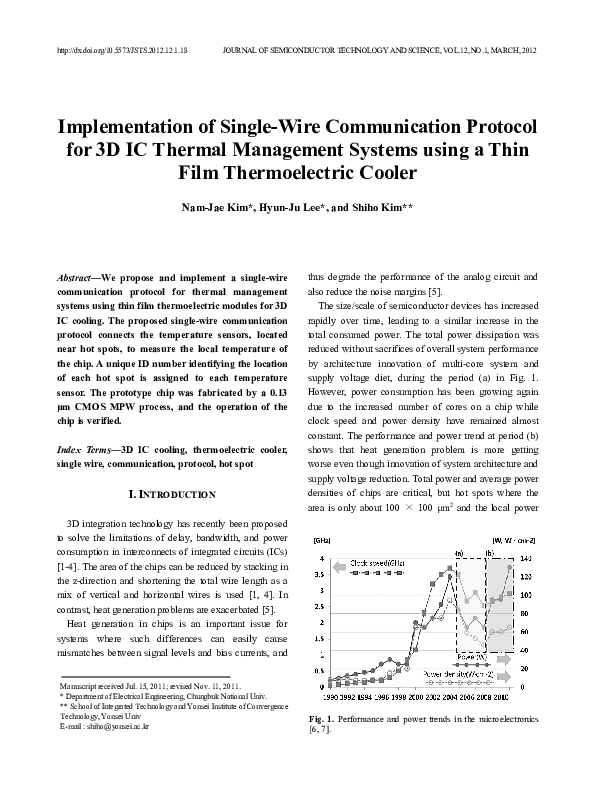 Pdf Implementation Of Single Wire Communication Protocol For 3d Ic Thermal Management Systems