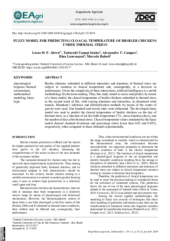 (PDF) Fuzzy Model for Predicting Cloacal Temperature of Broiler Chickens Under Thermal Stress ...