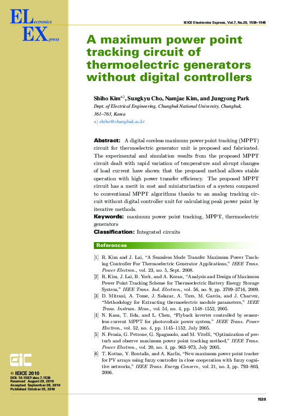 (PDF) A maximum power point tracking circuit of thermoelectric generators without digital ...