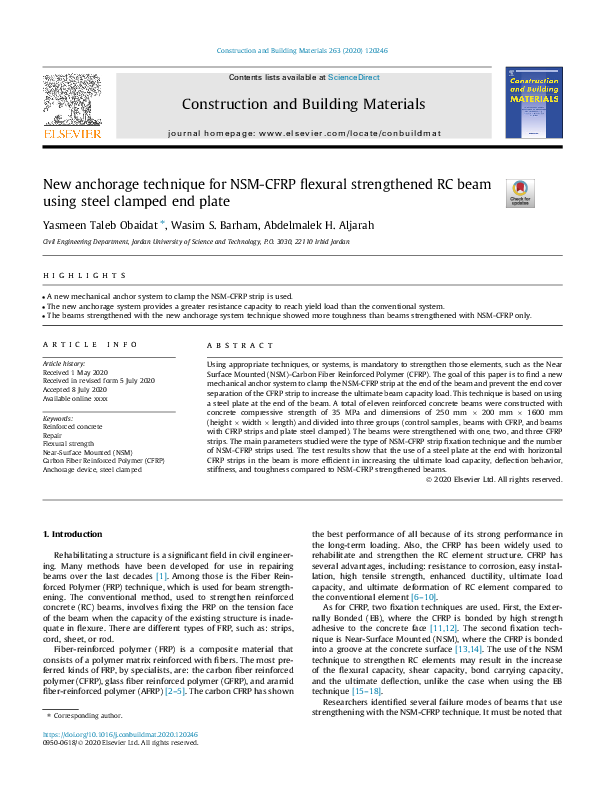 Pdf New Anchorage Technique For Nsm Cfrp Flexural Strengthened Rc Beam Using Steel Clamped End