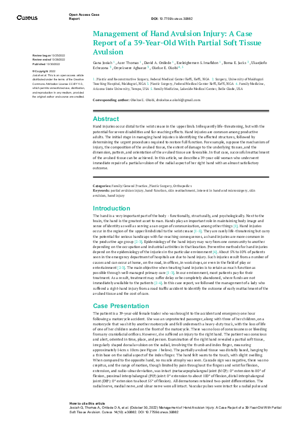 (PDF) Management of Hand Avulsion Injury: A Case Report of a 39-Year ...