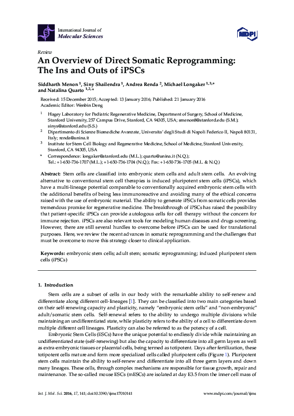 (PDF) An Overview of Direct Somatic Reprogramming: The Ins and Outs of ...