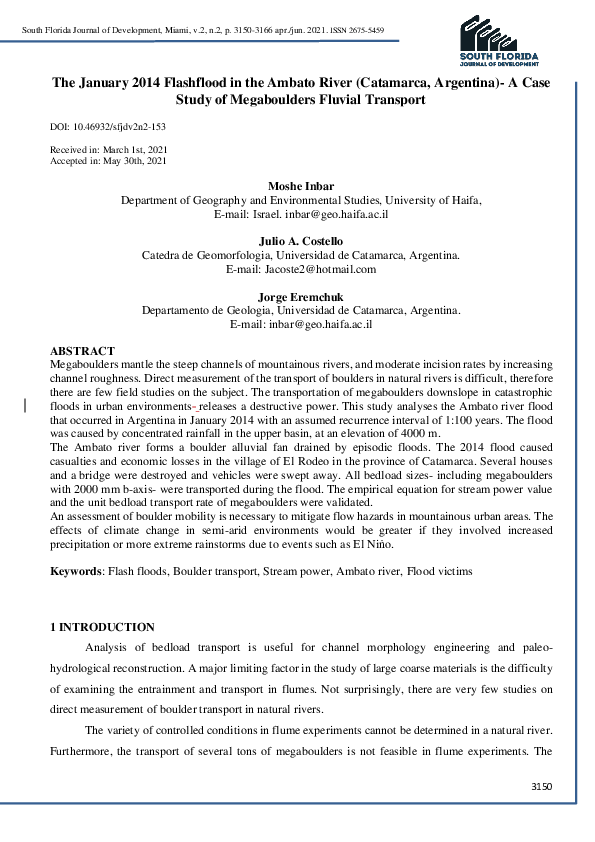 (PDF) The January 2014 Flashflood in the Ambato River (Catamarca ...