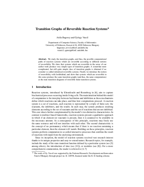 (PDF) Transition Graphs of Reversible Reaction Systems
