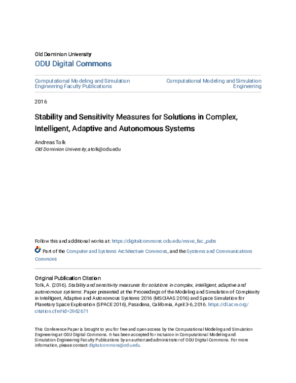 (PDF) Stability and Sensitivity Measures for Solutions in Complex, Intelligent, Adaptive and ...