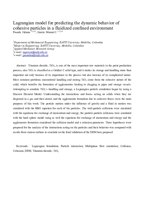 (PDF) Lagrangian model for predicting the dynamic behavior of cohesive particles in a fluidized ...