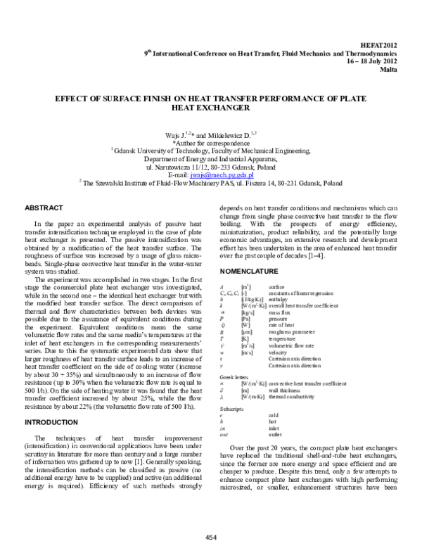 (PDF) Effect of surface finish on heat transfer performance of plate ...