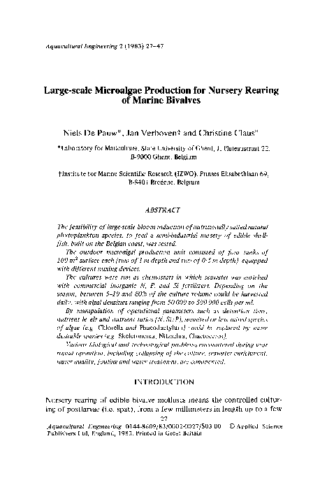 (PDF) Large-scale microalgae production for nursery rearing of marine ...