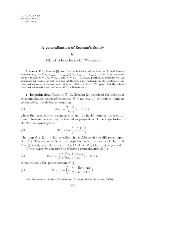 (PDF) A generalization of Zeeman’s family | Michał Sierakowski - Academia.edu