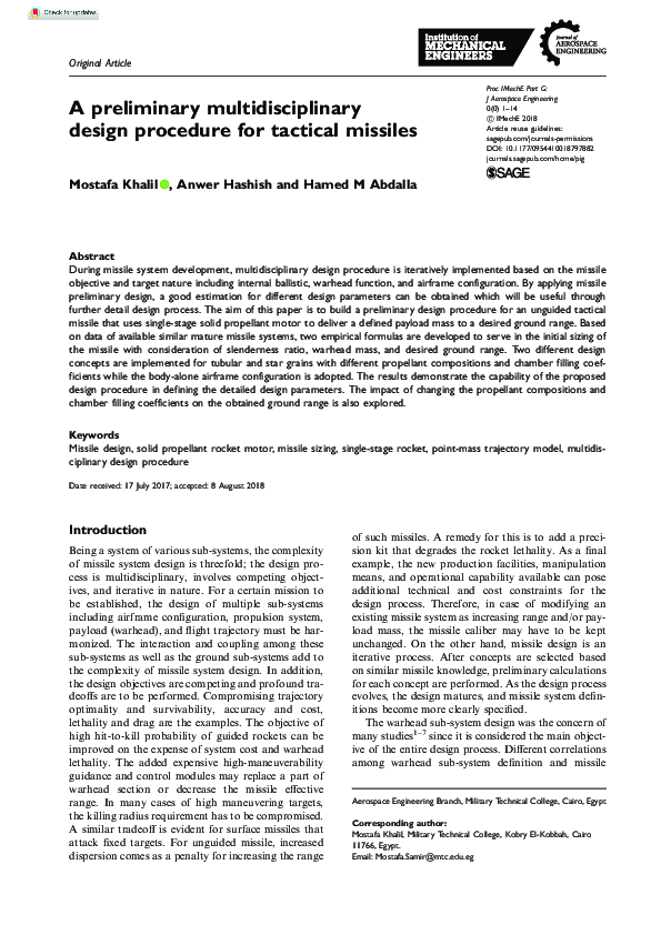 Pdf A Preliminary Multidisciplinary Design Procedure For Tactical
