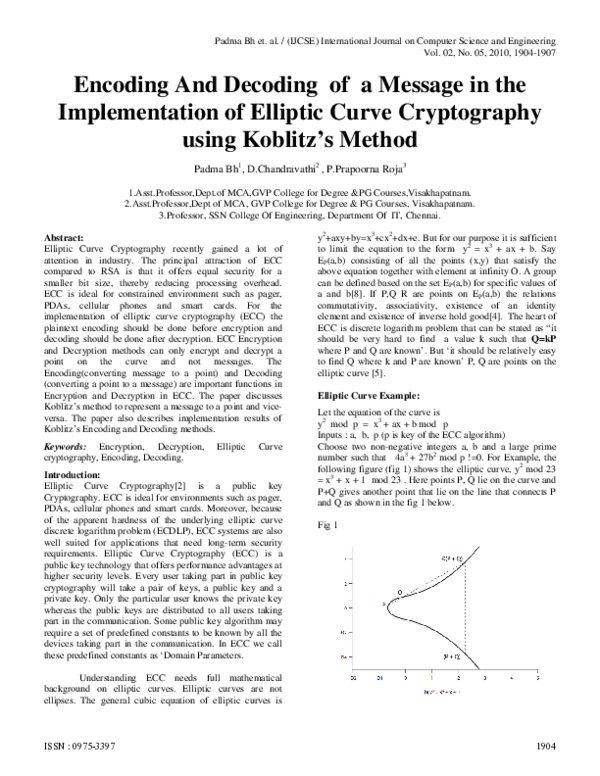 Pdf Encoding And Decoding Of A Message In The Implementation Of Elliptic Curve Cryptography