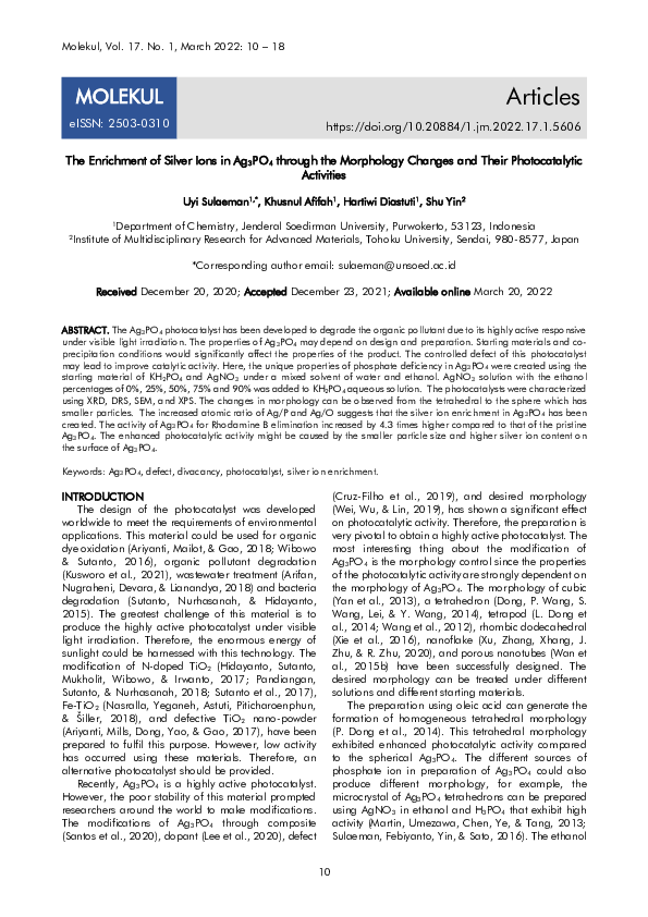 (PDF) The enrichment of silver ions in Ag3PO4 through the morphology ...