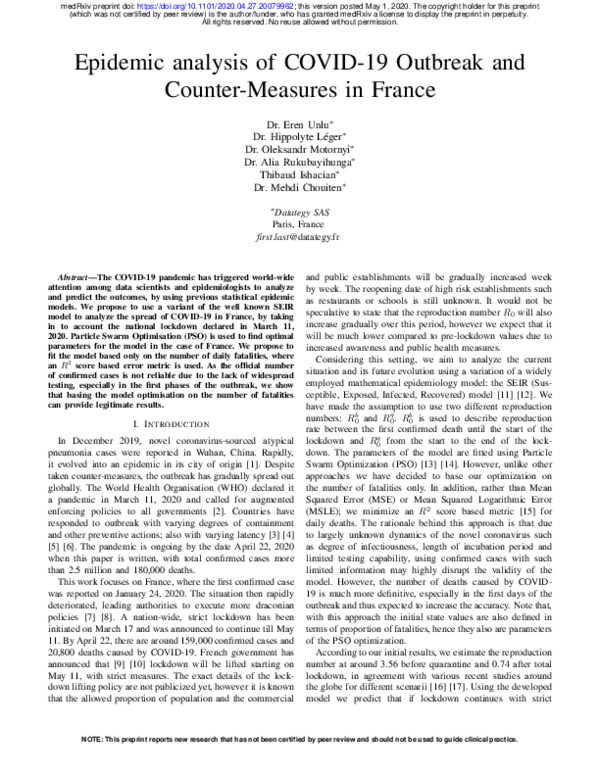 (PDF) Epidemic analysis of COVID-19 Outbreak and Counter-Measures in France