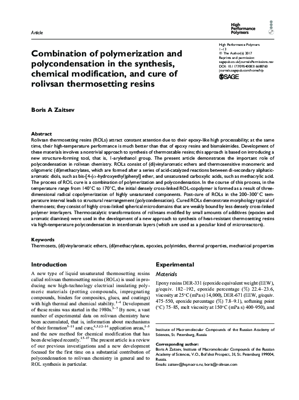 (PDF) Combination of polymerization and polycondensation in the synthesis, chemical modification ...
