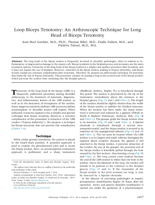 (PDF) Loop Biceps Tenotomy: An Arthroscopic Technique for Long Head of ...