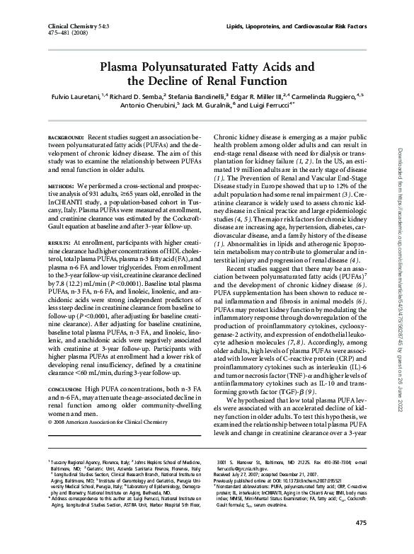 (PDF) Plasma Polyunsaturated Fatty Acids and the Decline of Renal Function