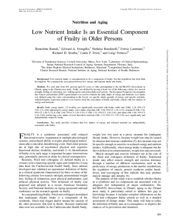 (PDF) Low Nutrient Intake Is an Essential Component of Frailty in Older ...