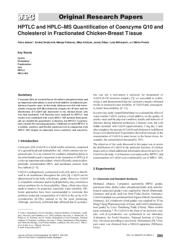 (PDF) HPTLC and HPLC-MS quantification of coenzyme Q10 and cholesterol in fractionated chicken ...