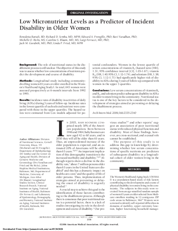 (PDF) Low Micronutrient Levels as a Predictor of Incident Disability in ...