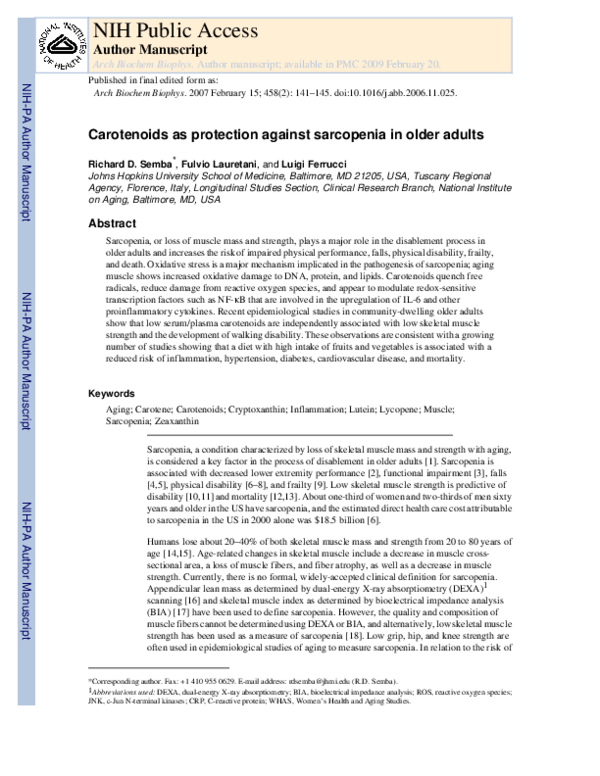 (PDF) Carotenoids as protection against sarcopenia in older adults