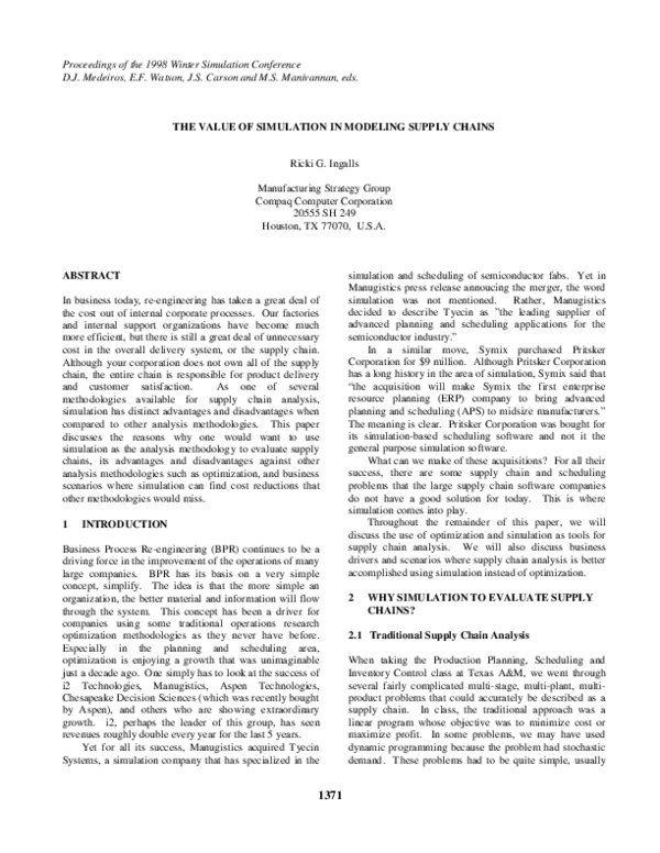 (PDF) The value of simulation in modeling supply chains