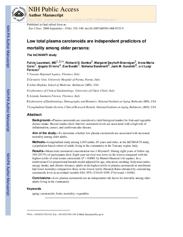 (PDF) Low total plasma carotenoids are independent predictors of ...