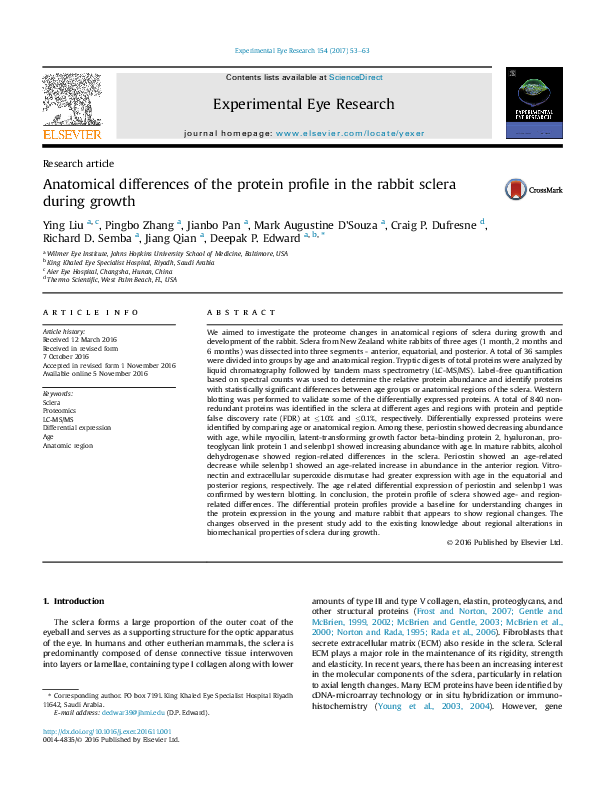 (PDF) Anatomical differences of the protein profile in the rabbit ...