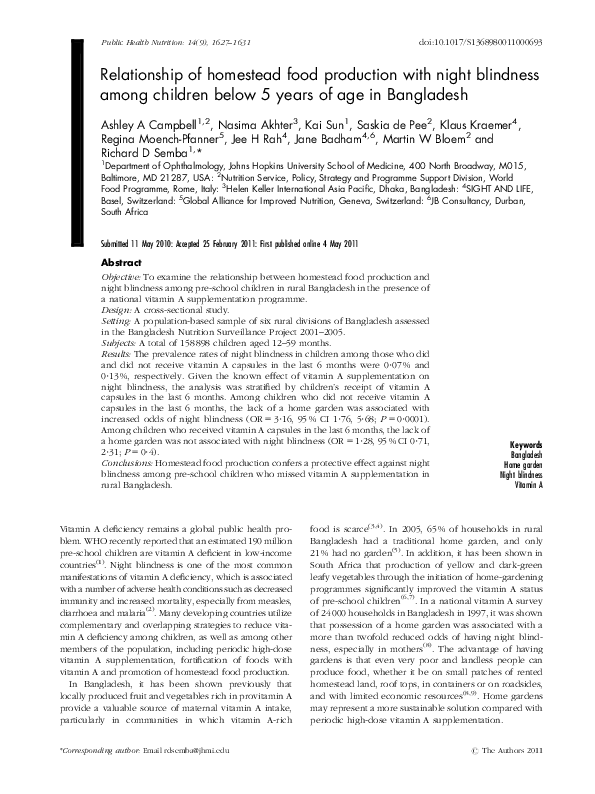 (PDF) Relationship of homestead food production with night blindness ...