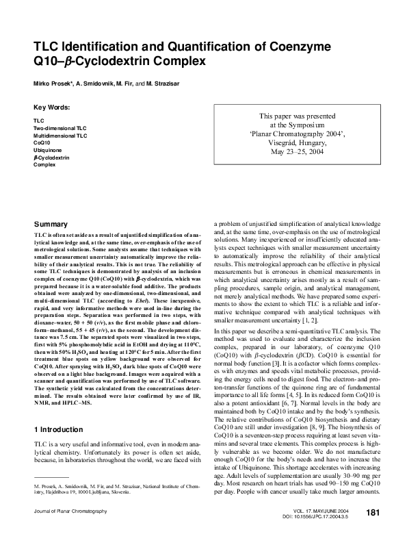 (PDF) TLC identification and quantification of coenzyme Q10- β ...
