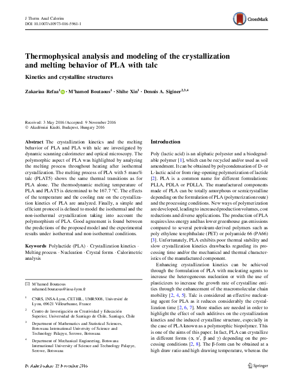 (PDF) Thermophysical analysis and modeling of the crystallization and ...