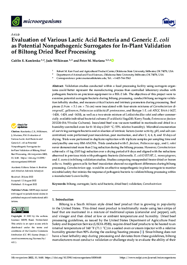 (PDF) Evaluation of Various Lactic Acid Bacteria and Generic E. coli as ...