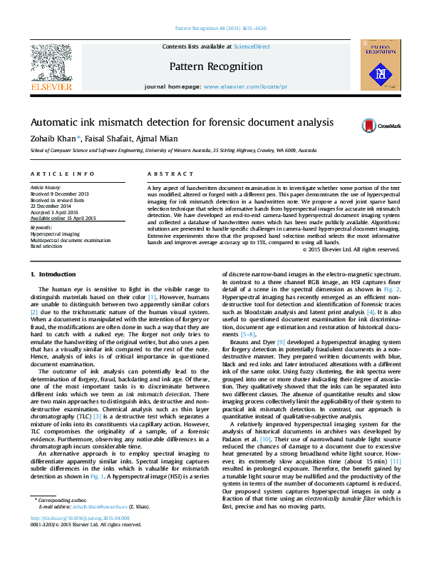 Pdf Automatic Ink Mismatch Detection For Forensic Document Analysis