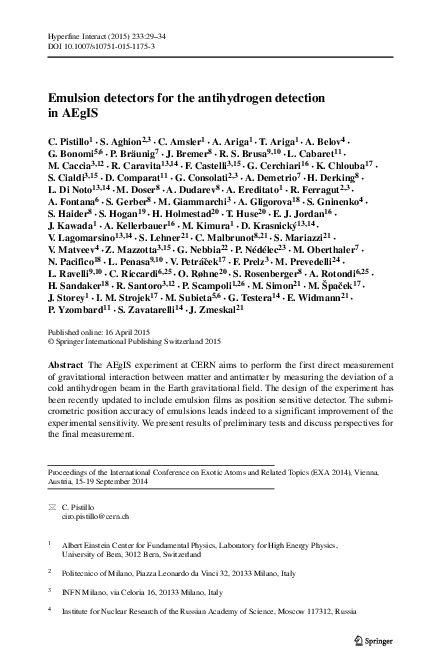 (PDF) Emulsion detectors for the antihydrogen detection in AEgIS
