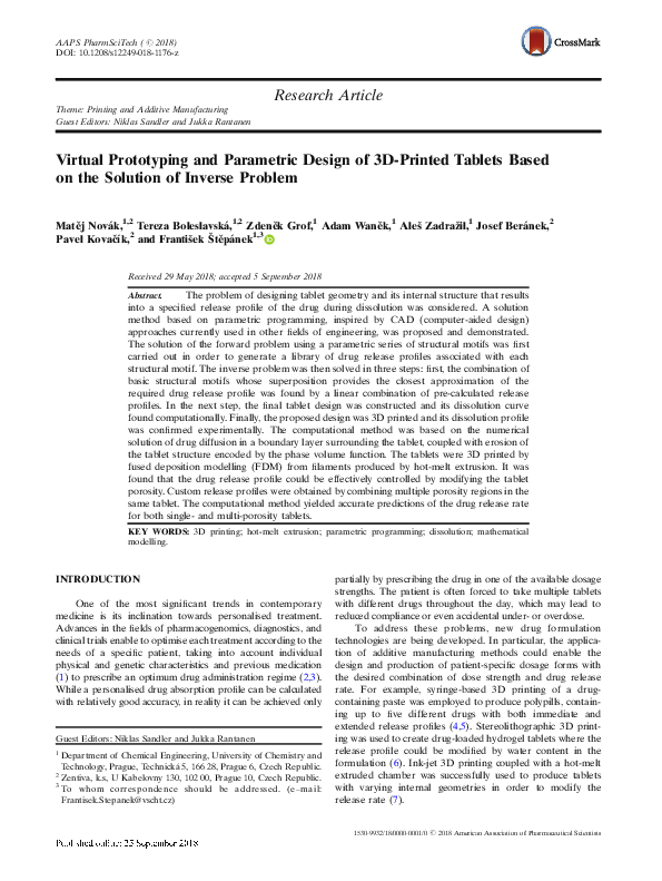 Pdf Virtual Prototyping And Parametric Design Of 3d Printed Tablets Based On The Solution Of