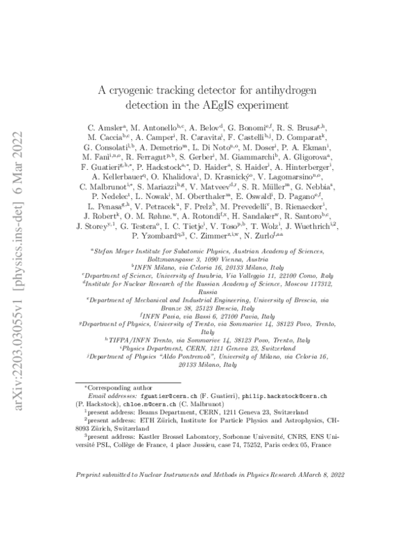 (PDF) A cryogenic tracking detector for antihydrogen detection in the ...