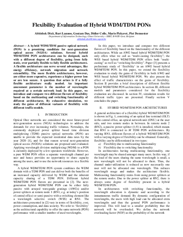 (PDF) Flexibility evaluation of hybrid WDM/TDM PONs
