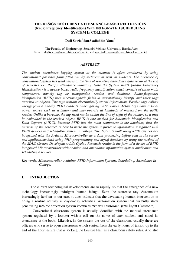 (PDF) THE DESIGN Of STUDENT ATTENDANCE-BASED RFID DEVICES (Radio Frequency Identification) With ...