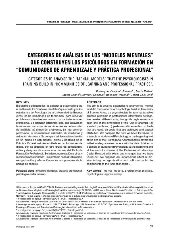 (PDF) Categorías de análisis de los modelos mentales que construyen los psicólogos en formación ...