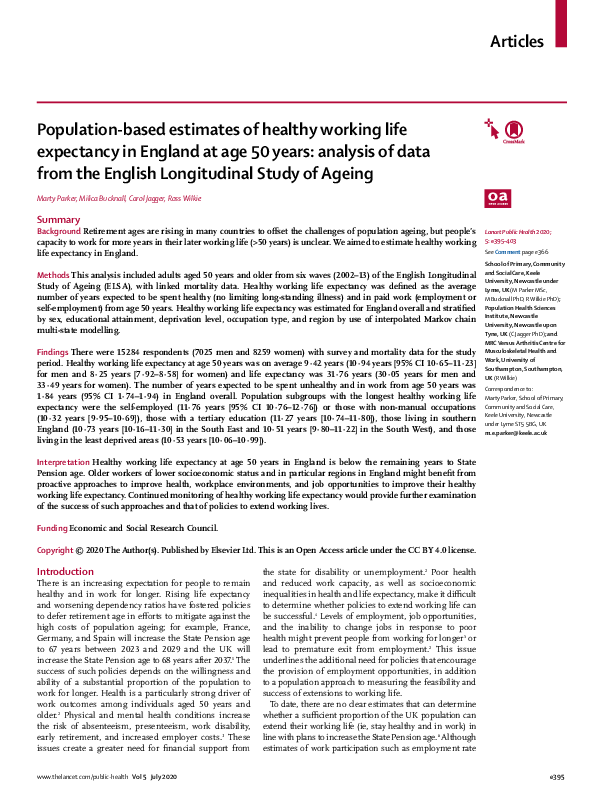 (PDF) Population-based estimates of healthy working life expectancy in ...