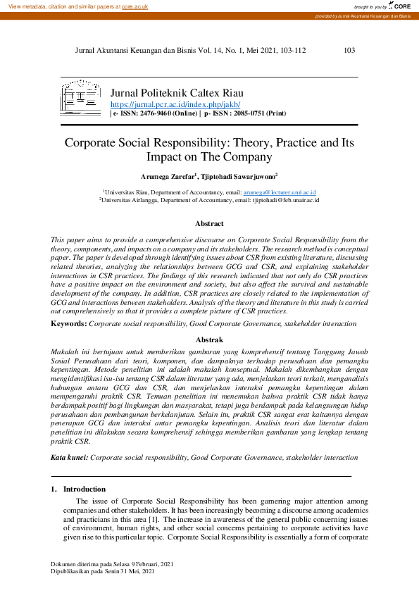 (PDF) Impact of CSR on Companies and Stakeholders