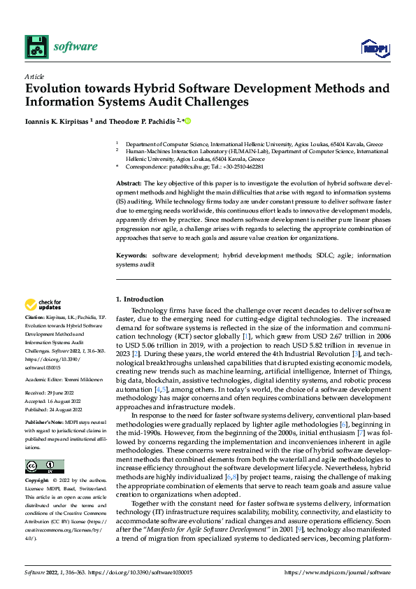 (PDF) Evolution towards Hybrid Software Development Methods and Information Systems Audit Challenges