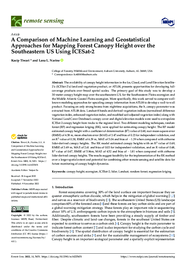 Pdf A Comparison Of Machine Learning And Geostatistical Approaches For Mapping Forest Canopy