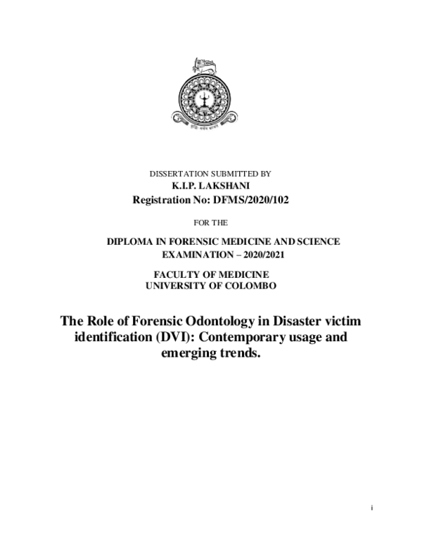 (PDF) The Role of Forensic Odontology in Disaster victim identification ...