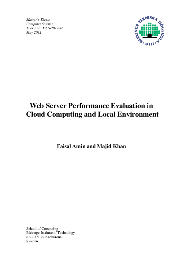 (PDF) Web Server Performance Evaluation in Cloud Computing and Local Environment