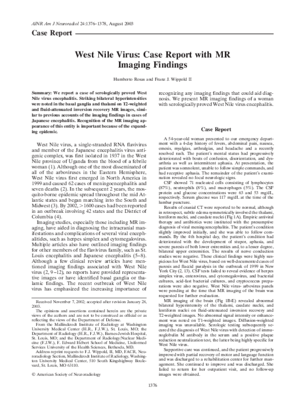 (PDF) West Nile virus: case report with MR imaging findings